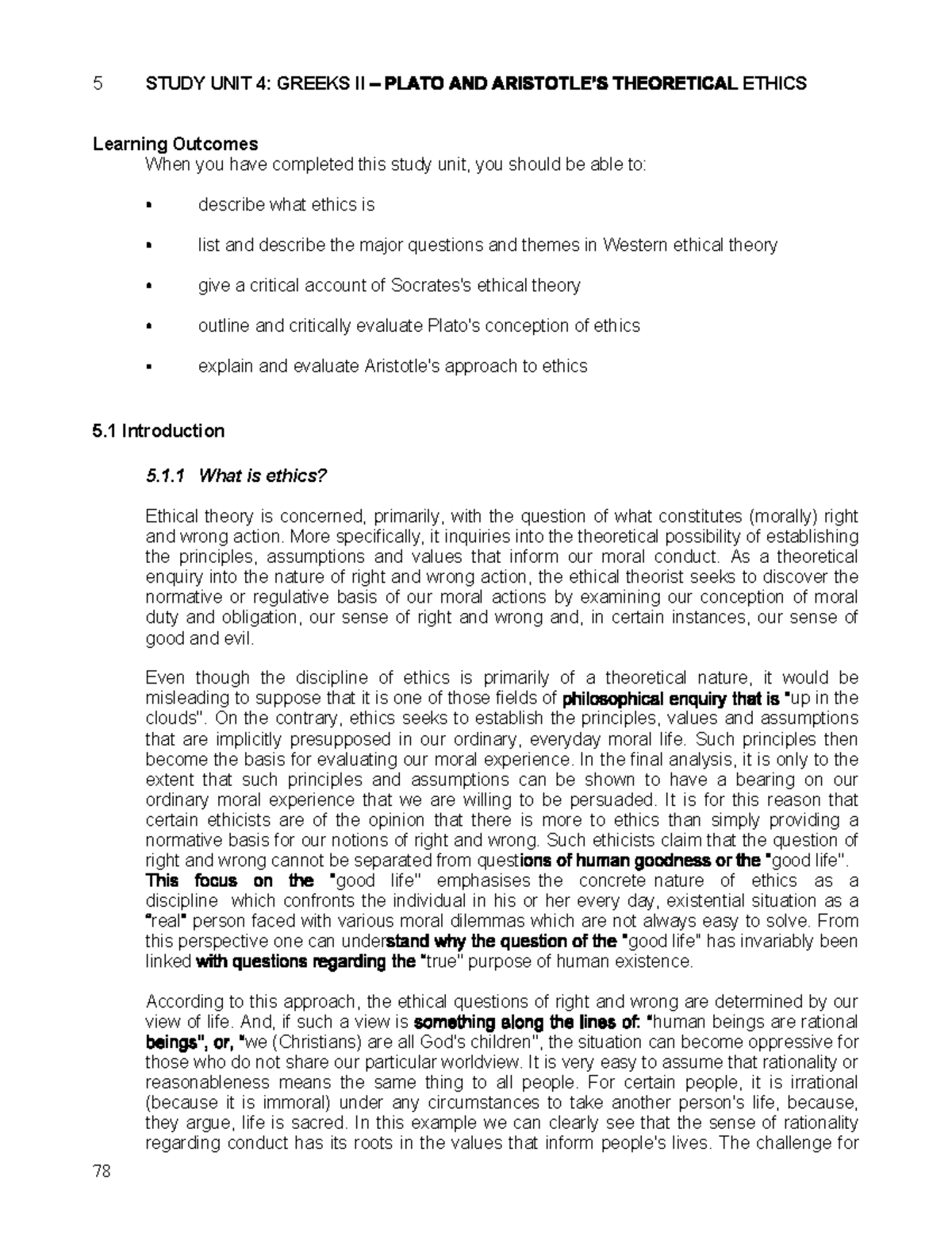 Study Unit 4: Greeks II Ethics - Key Concepts and Theories - Studocu