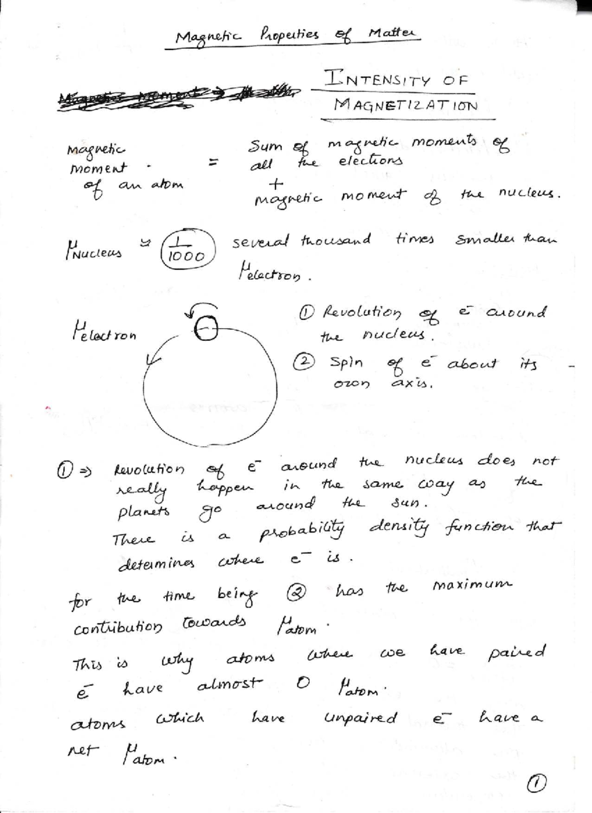 Magnetism in Matter - Class Notes for JEE - Studocu