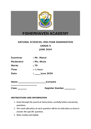 FS Natural Sciences Grade 9 June 2023 Question Paper & Memorandum - Studocu