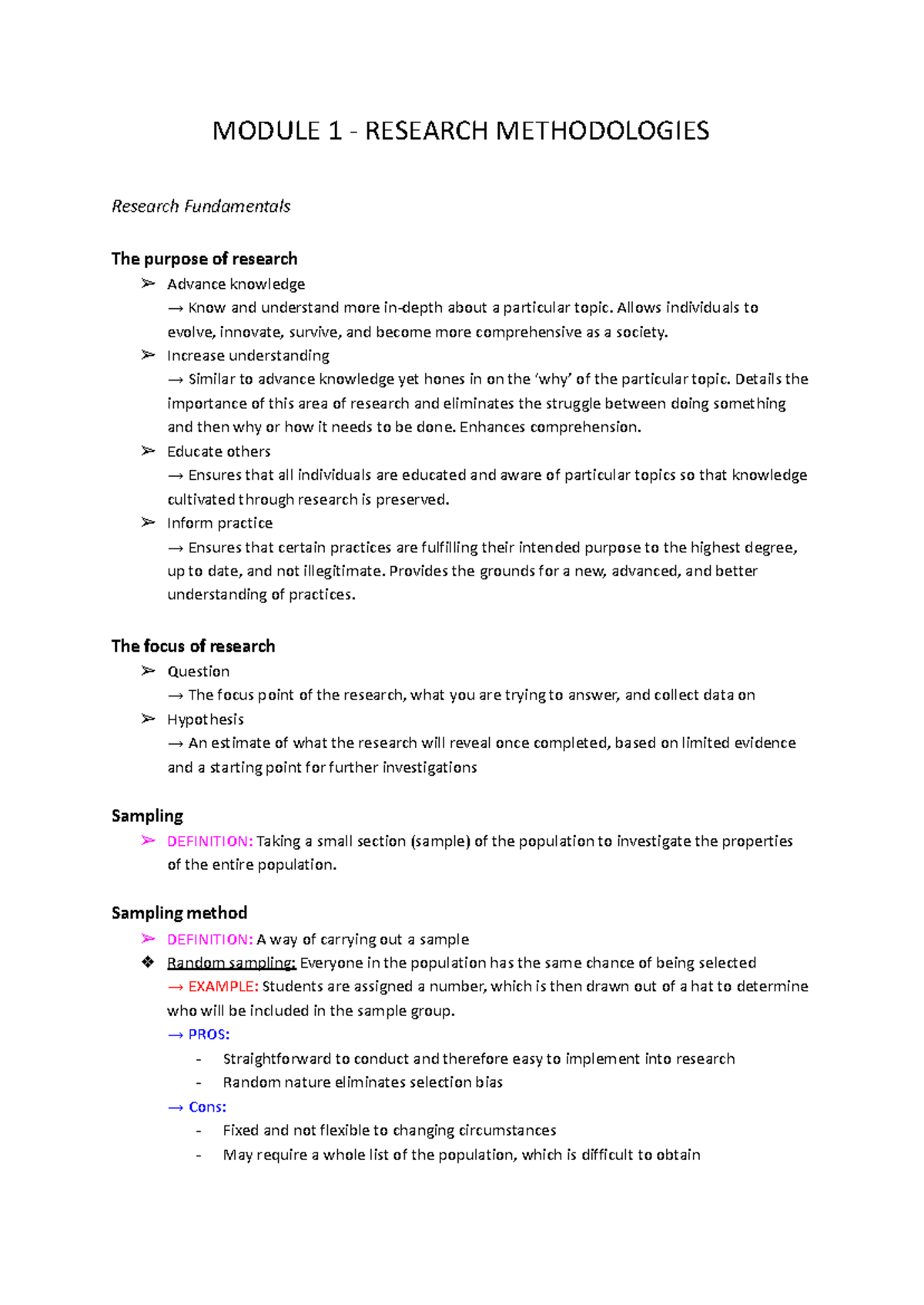 MODULE 1 RESEARCH METHODOLOGIES: Understanding Sampling Techniques - Studocu