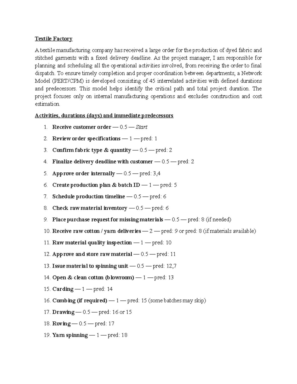 OR-Project: Textile Manufacturing Operations Plan - Studocu