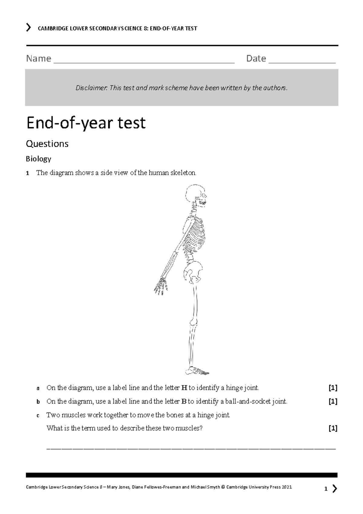CAMBRIDGE LOWER SECONDARY SCIENCE 8: END OF YEAR TEST - Studocu
