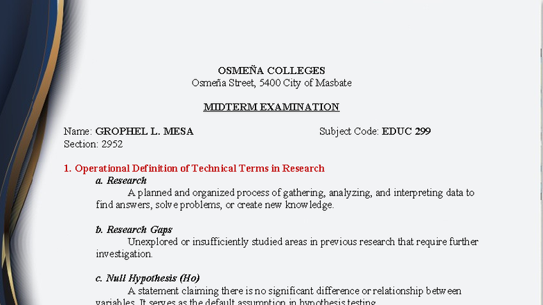 Midterm Exam Review: Key Concepts in Research - EDUC 299 - Studocu