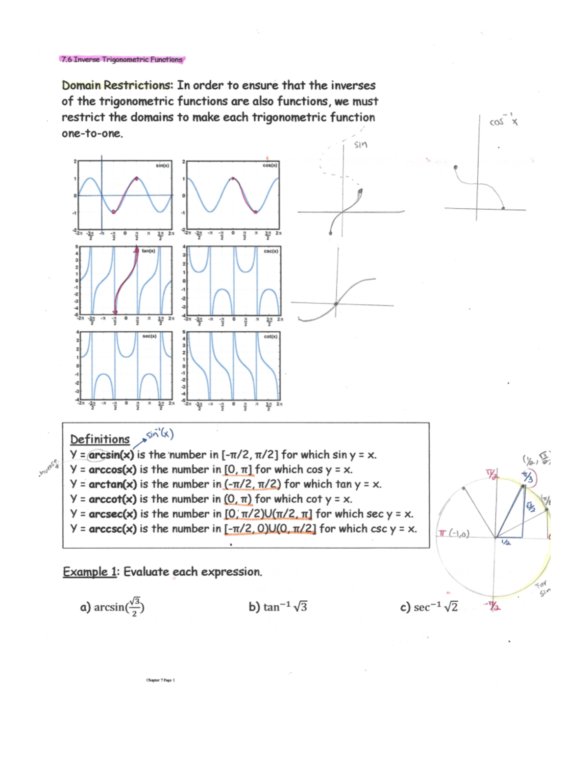 7.6 Lecture Notes: Understanding Inverse Trigonometric Functions - Studocu