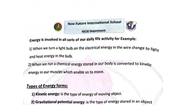 Physics IGCSE: Energy Forms and Conservation Principles - Studocu