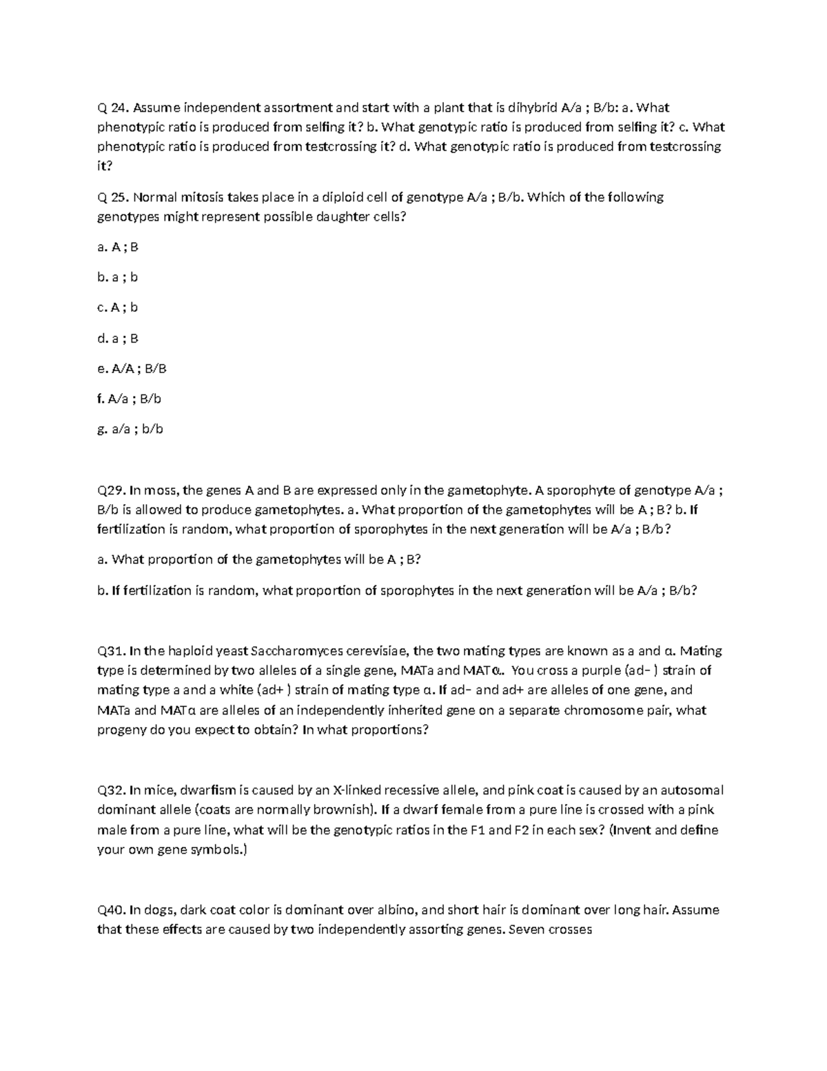 Problem Set Chp 3-1: Genetics Practice Questions and Solutions - Studocu
