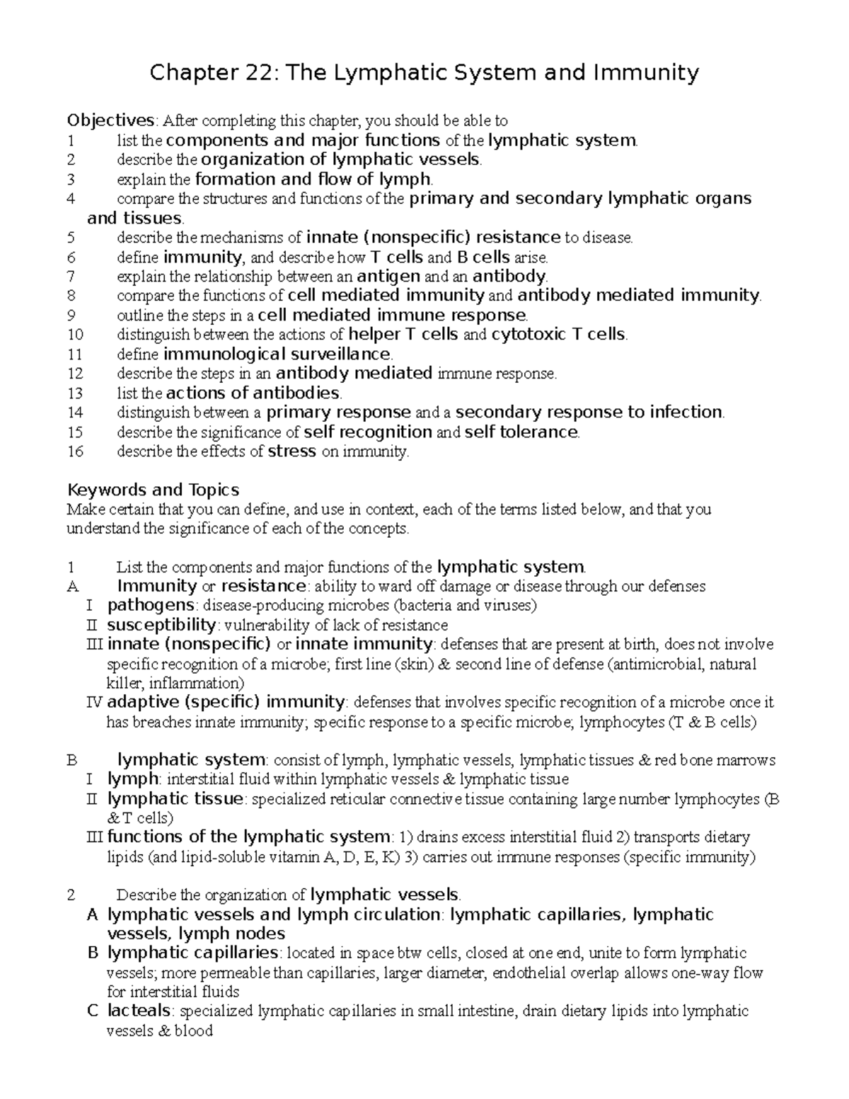 Bio chapter 22 - Chapter 22: The Lymphatic System and Immunity ...