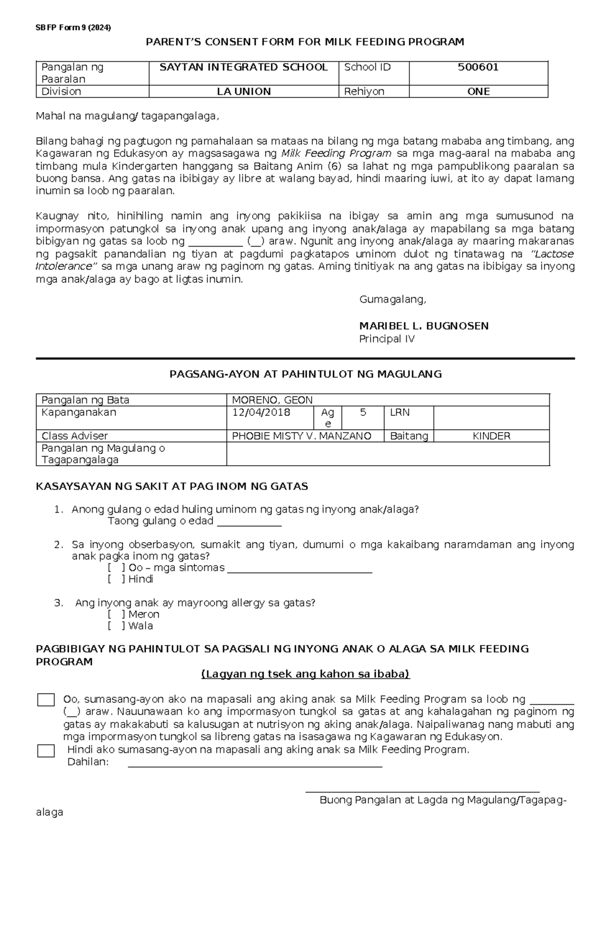 SBFP-Form-9-Parent-Consent-for-Milk-Feeding-Program-2024 - Studocu