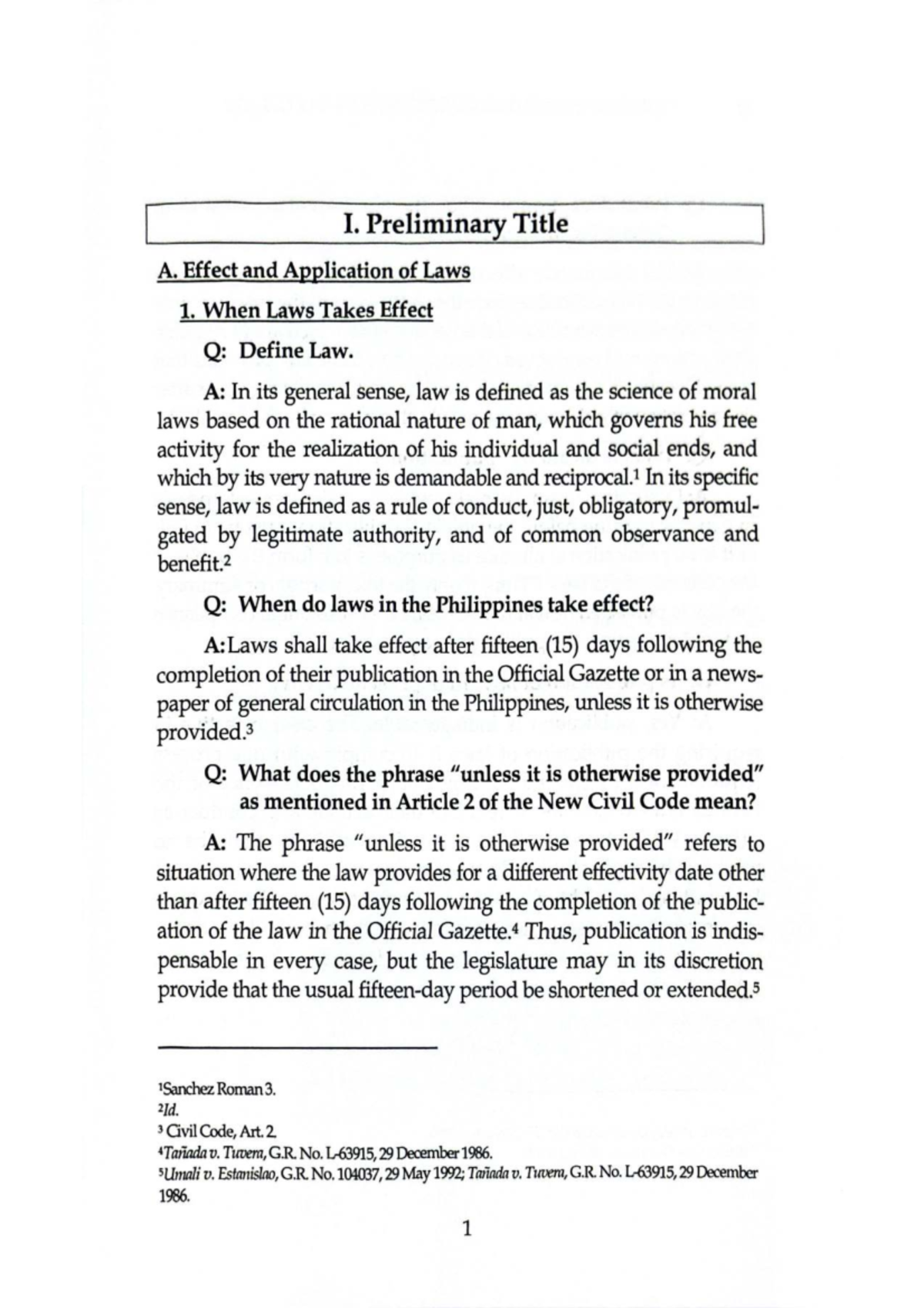 Preliminary Findings Report (PFR): Insights on Law Effectivity and ...