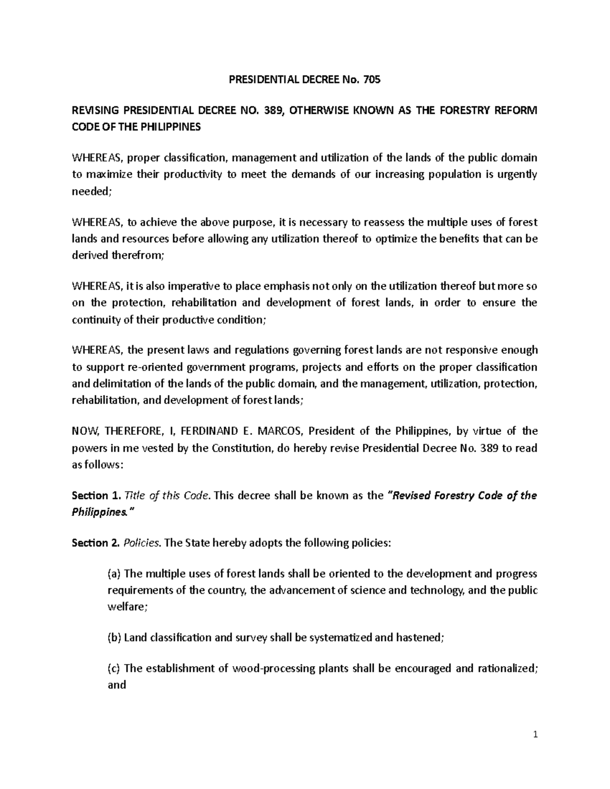 9 P.D. 705 Revised Forestry Code of the Philippines of 1975 ...