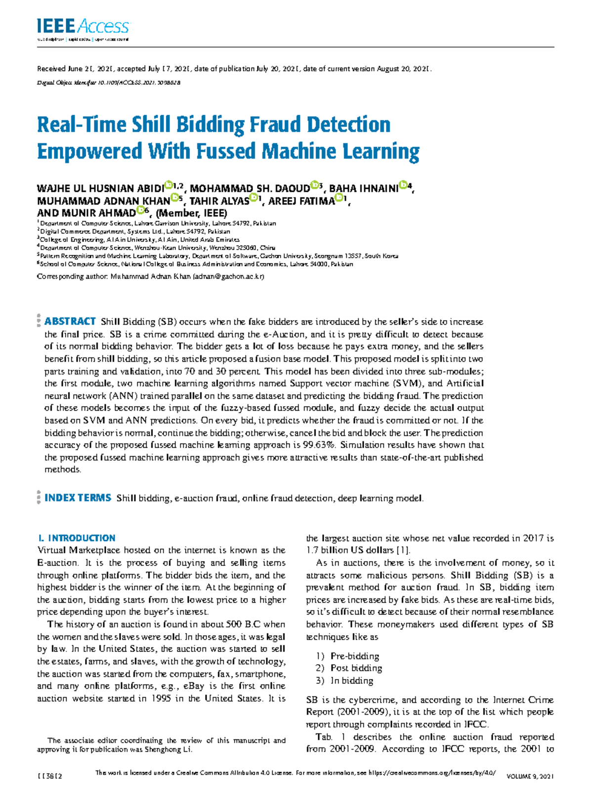 Real-Time Shill Bidding Fraud Detection Using Fused ML Techniques - Studocu