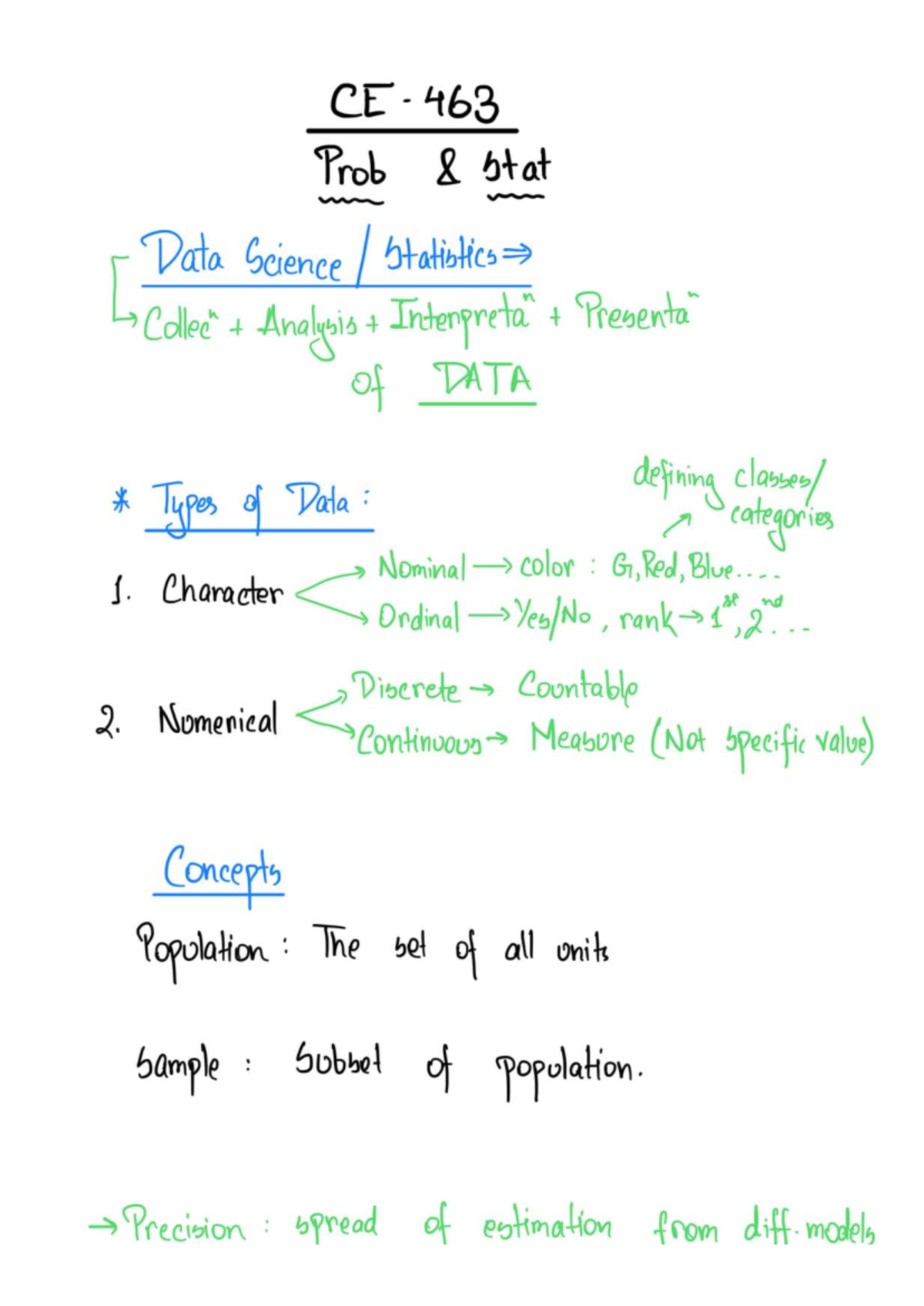 CE-463 Prob Stat: Analysis of Data Types and Probability Concepts - Studocu