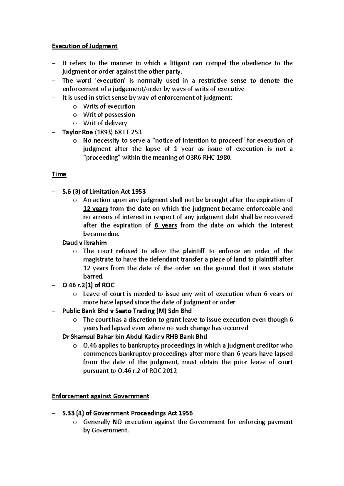Execution of Judgment - The word ‘execution’ is normally used in a ...