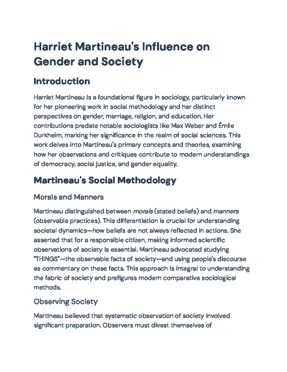 Harriet Martineau's Influence on Gender and Society: A Study Guide ...
