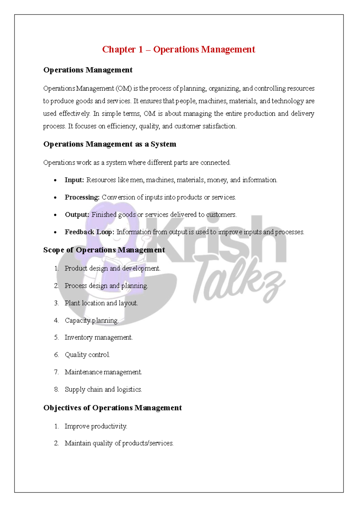 BBA 5th Sem: Detailed Notes on Operations Management Concepts - Studocu