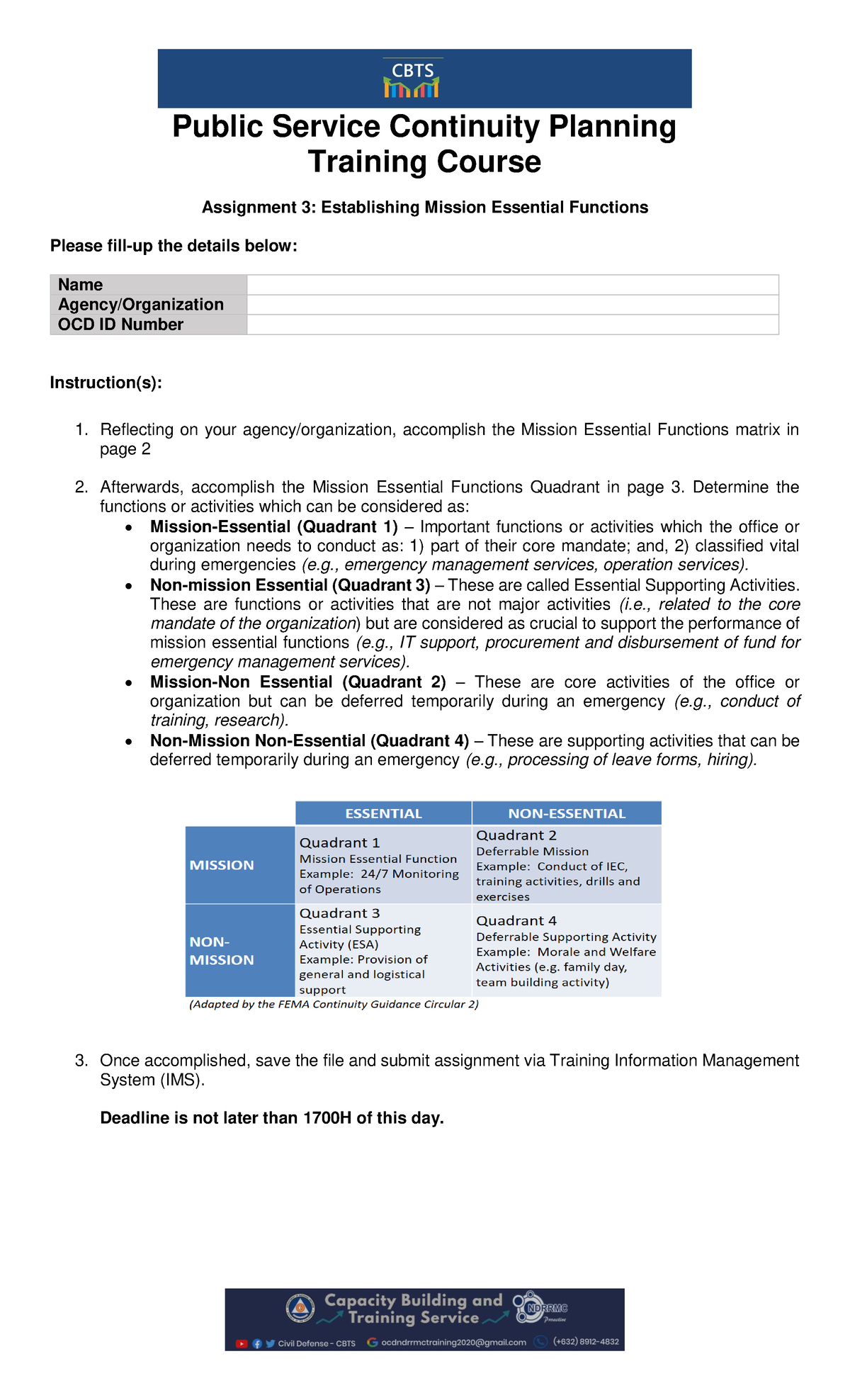Assignment 3: Mission Essential Functions Planning - Answer KEY 2022-03 ...
