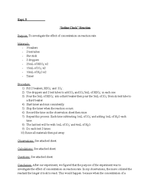 [Solved] kinetics pre lab - General Chemistry II (CHEM 1220) - Studocu