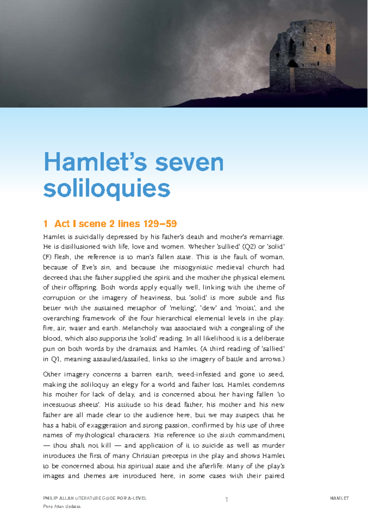 Hamlet: Analysis of Seven Soliloquies in Act I-IV (PHILIP ALLAN) - Studocu