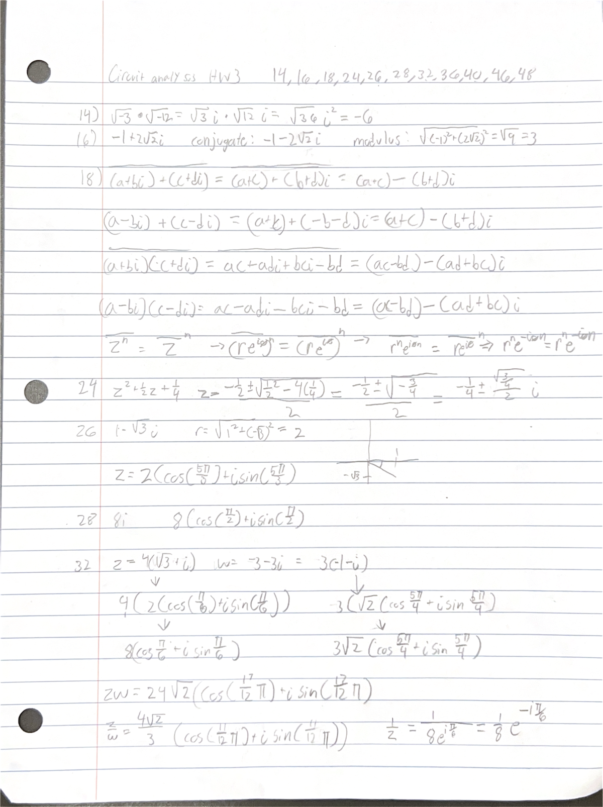 213Hw3 - Complex Numbers - ECE 213 - Circuit analy 5 HW3 14,16,18,24,26 ...