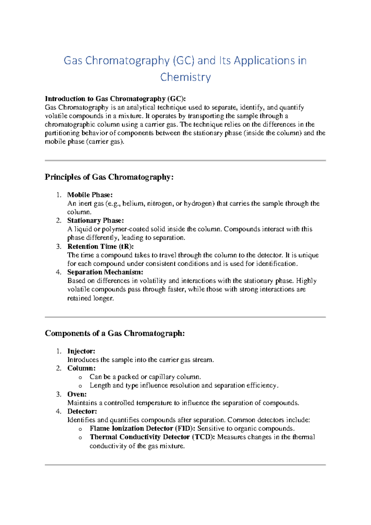 GC 101: Summarized Notes on Gas Chromatography Principles and ...
