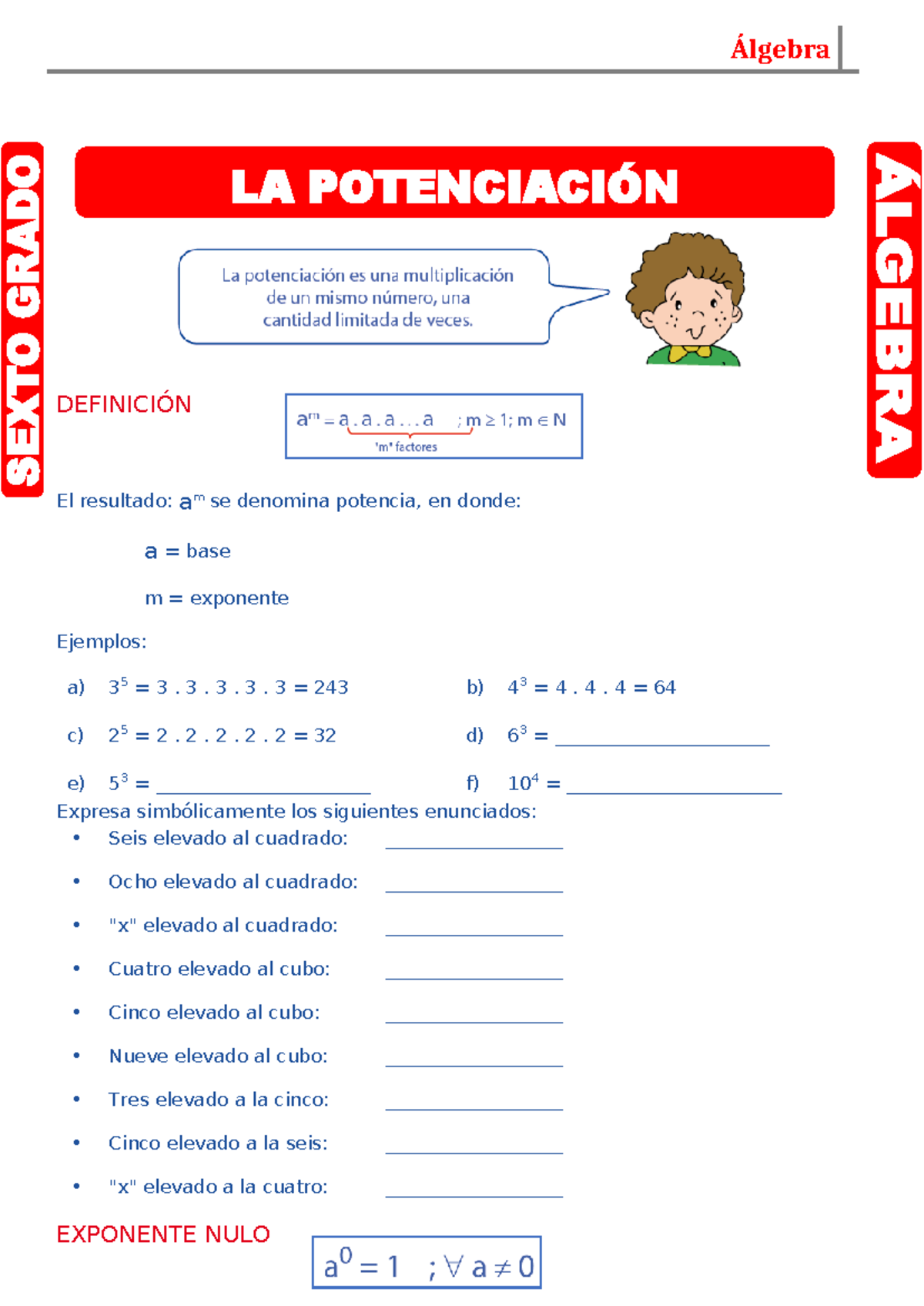 Álgebra: Potenciación y Propiedades - Módulo 30 a 6to Primaria - Studocu