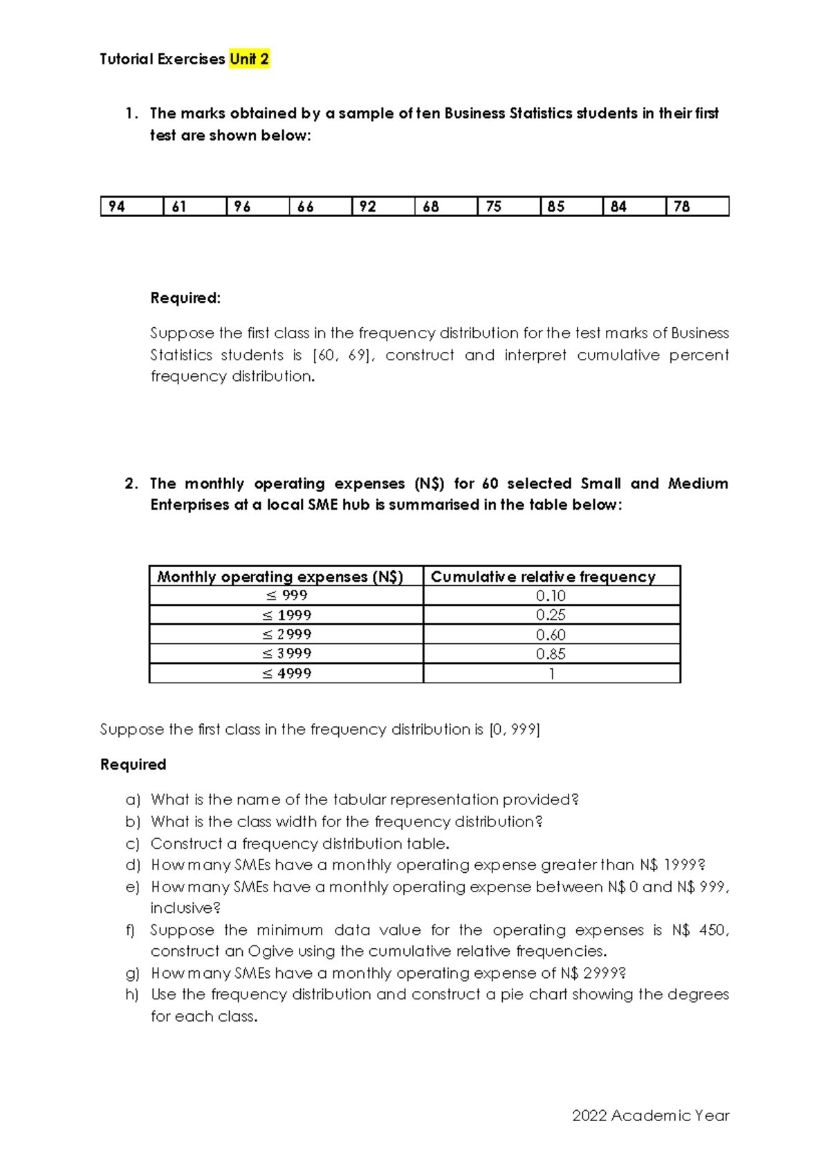 Tutorial exercises Unit 2 to adavance knoweldge - Tutorial Exercises ...