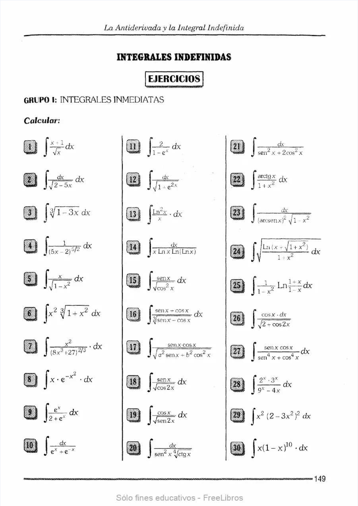 Ejercicios de Integrales Indefinidas - EGRNJPOANV - Studocu