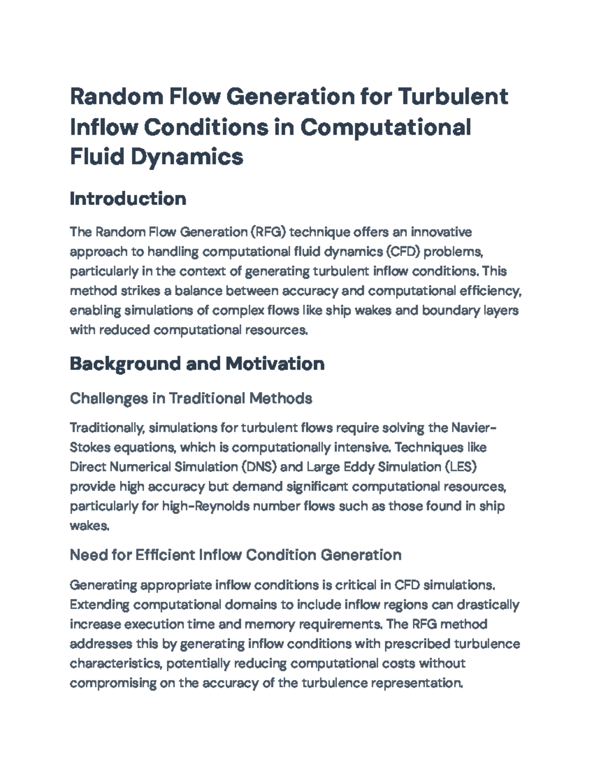 Random Flow Generation for Turbulent Inflow in CFD Simulations - Random ...