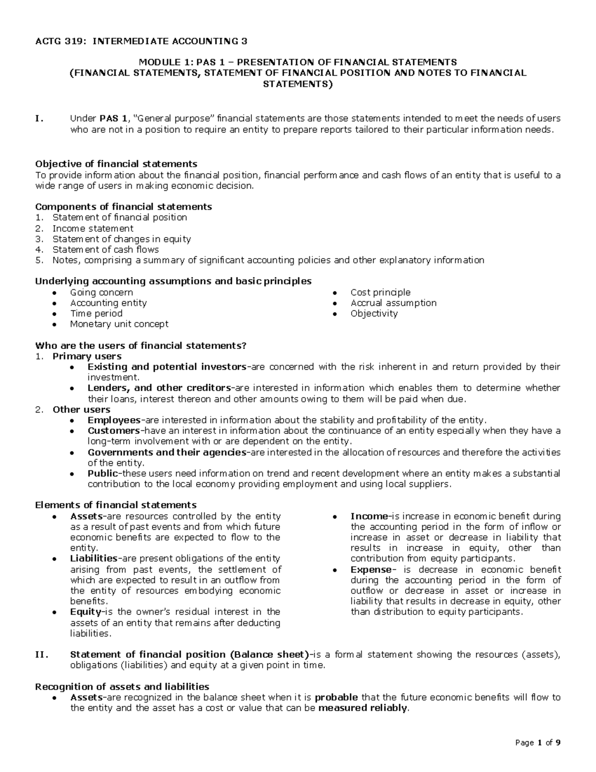 Module 1 - PAS 1 - GOOD MATERIALS - ACTG 319: INTERMEDIATE ACCOUNTING 3 ...
