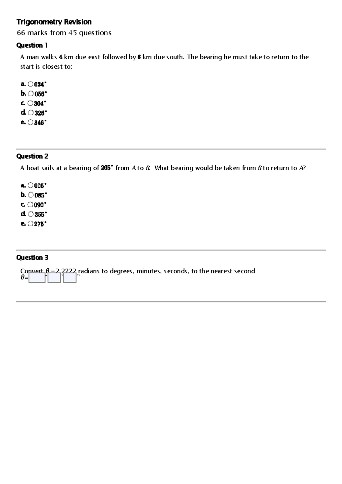 Trigonometry Revision: Key Concepts and Practice Questions - Studocu