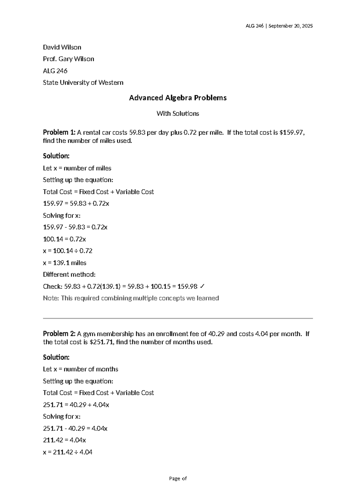 ALG 246 Advanced Algebra Problems & Solutions - September 2025 - Studocu