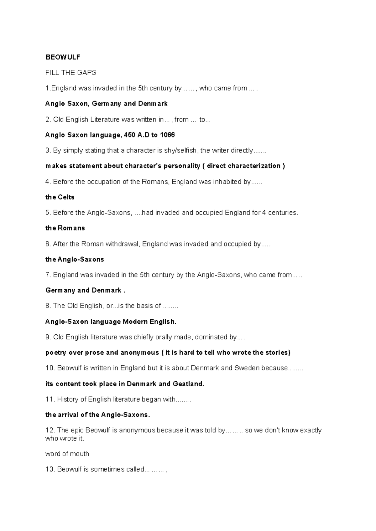 VHA - Beowulf, Canterbury Tales, Hamlet, Robinson Crusoe Insights - Studocu