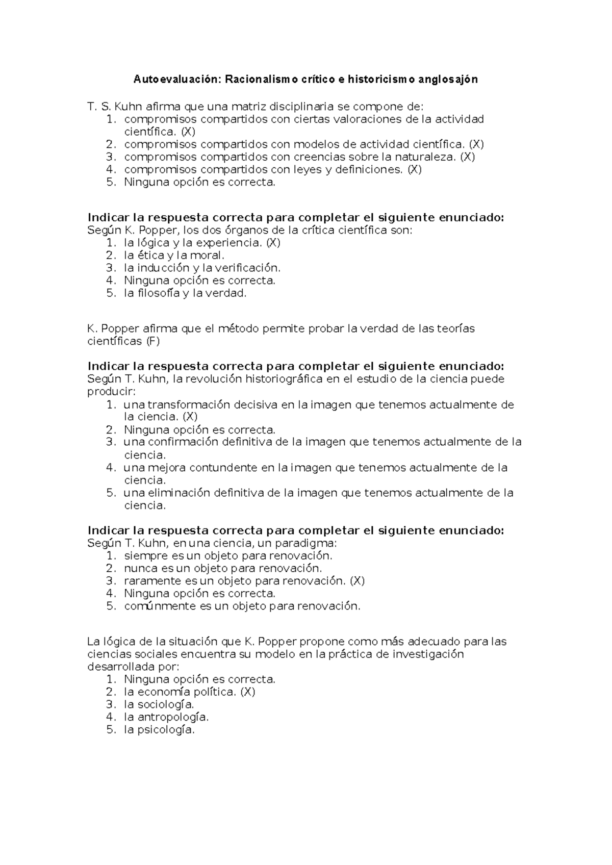 Autoevaluación Módulo 9: Filosofía de la Ciencia y Crítica - Studocu