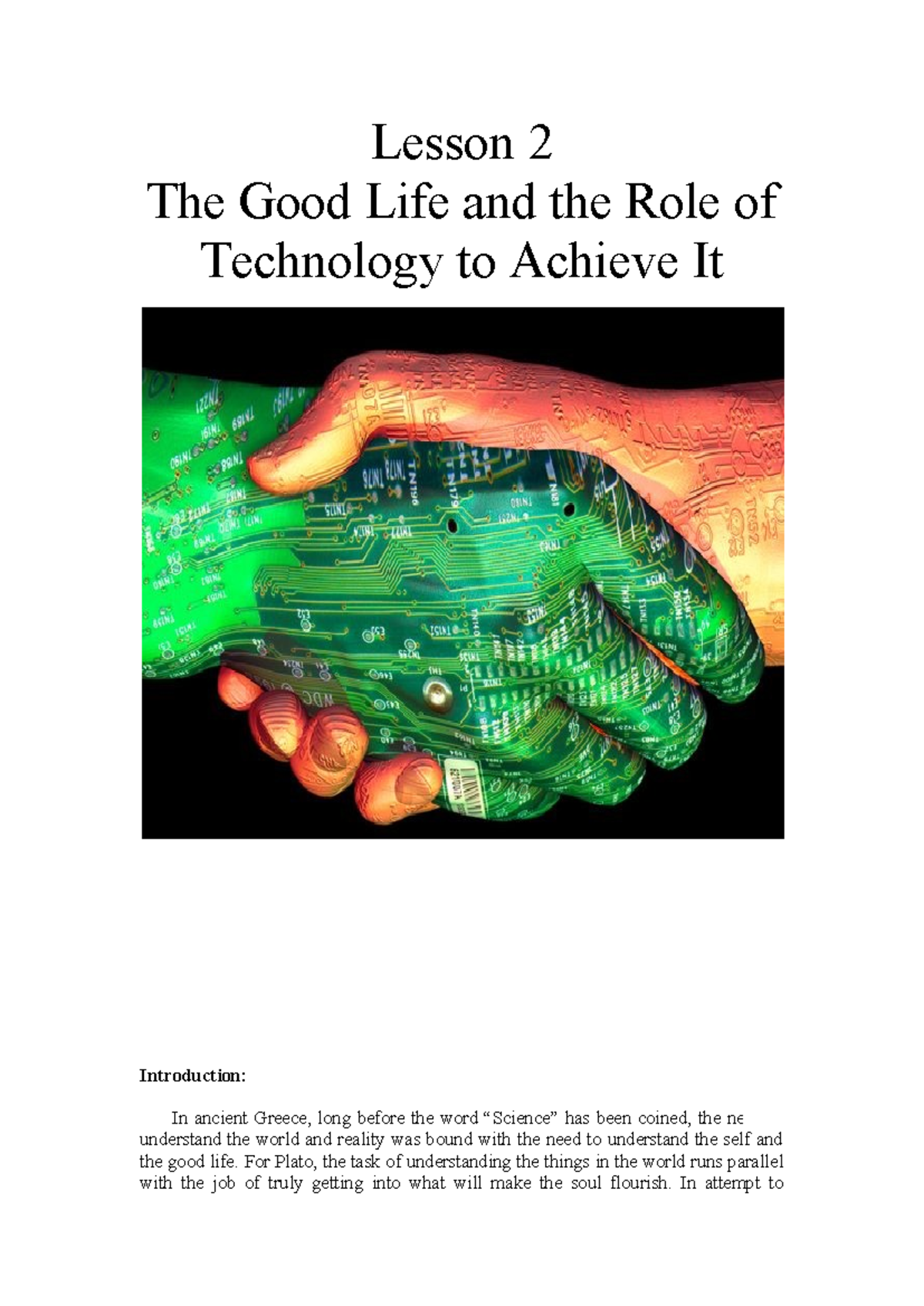 STS- Chapter II - Lesson 2: The Good Life & Technology's Role - Studocu