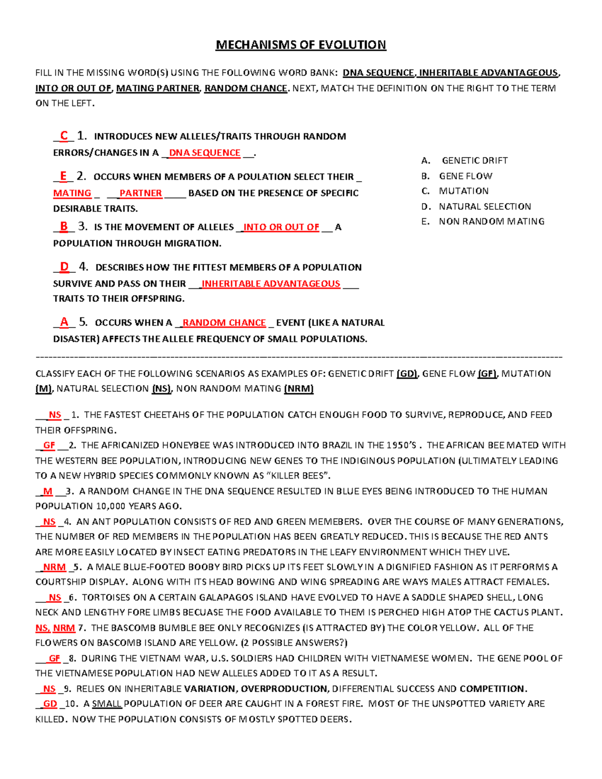 Mechanisms of Evolution: Natural Selection & Genetic Drift Notes - Studocu