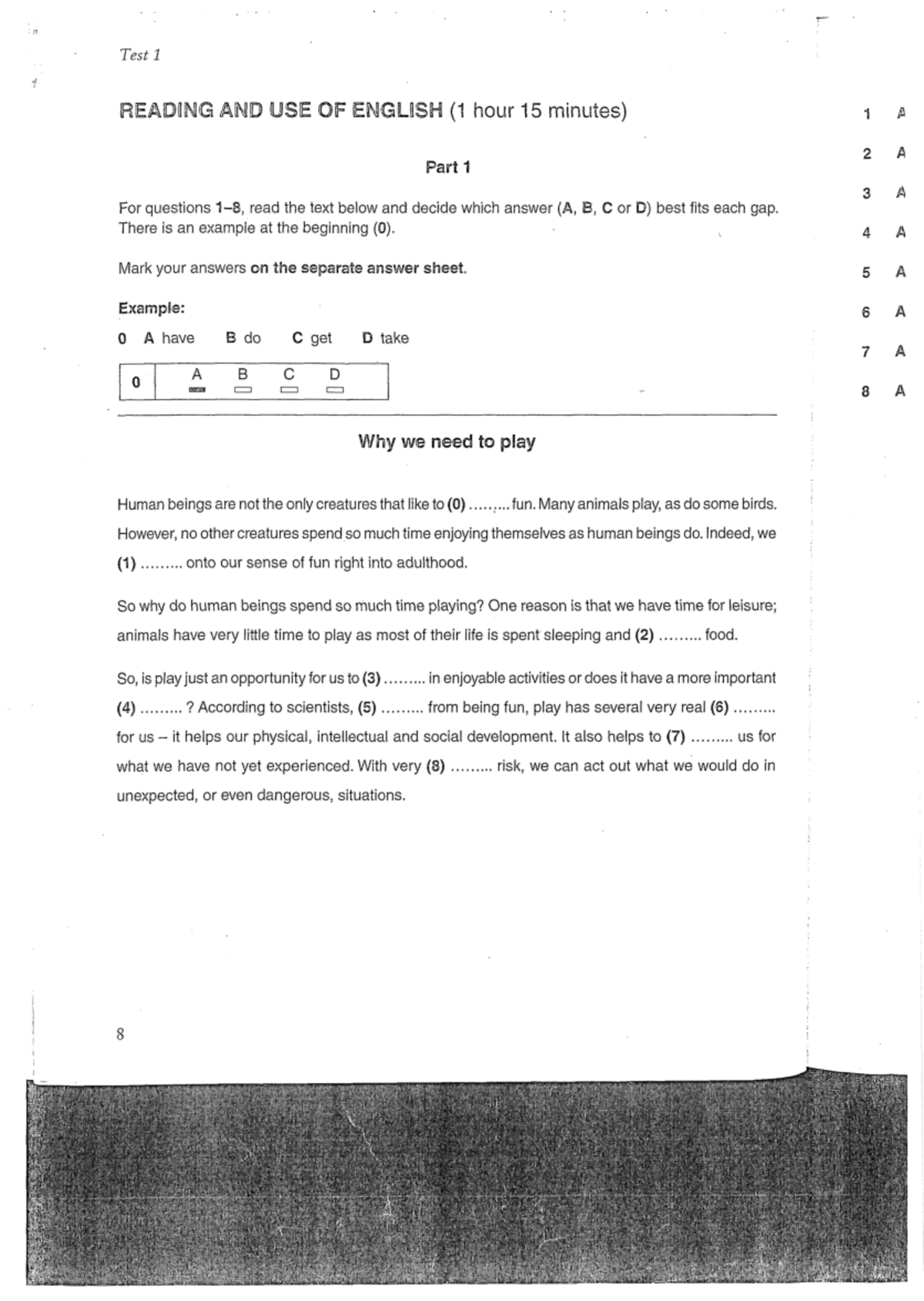 Sample Test 1 - Reading and Use of English (English 101) - Studeersnel
