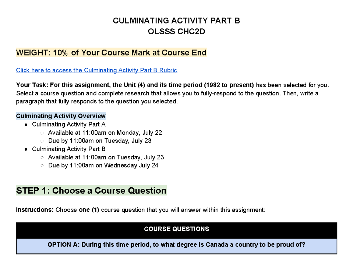 Culminating Activity Part B: CHC2D Research on Canada's Progress (1982 ...