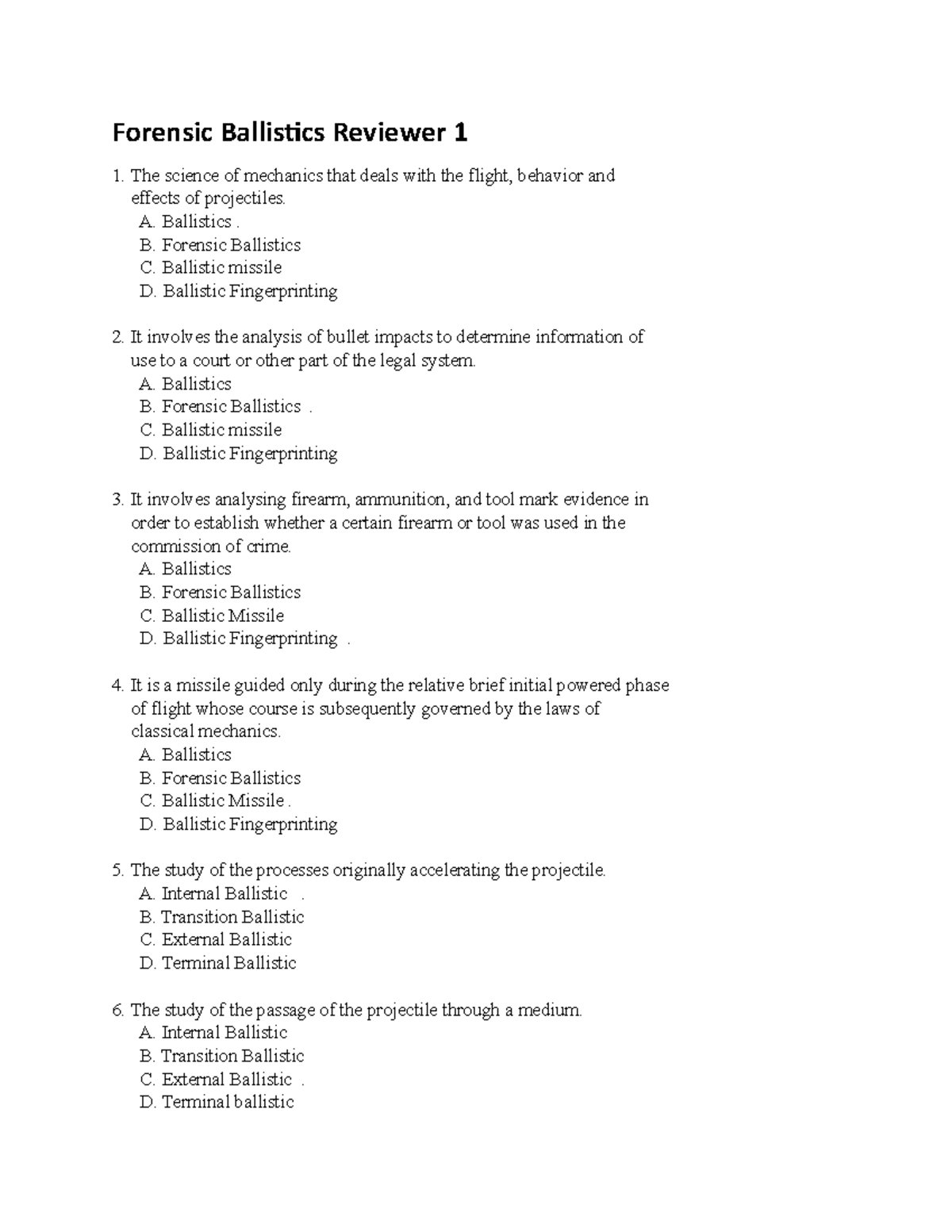 Forensic Ballistics Review: Concepts, Definitions, and Applications ...
