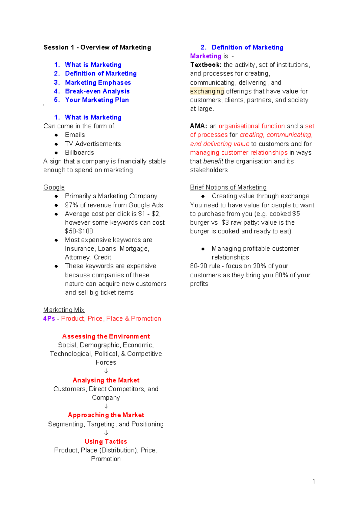 Marketing Lecture Notes: Sessions 1-3, 6-7 Overview - Studocu