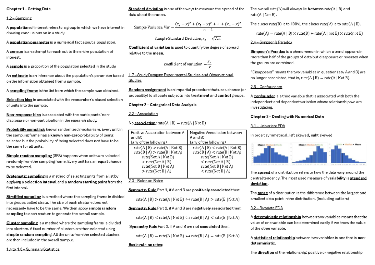 GEA1000 Cheat Sheet - Summary Quantitative reasoning with data ...