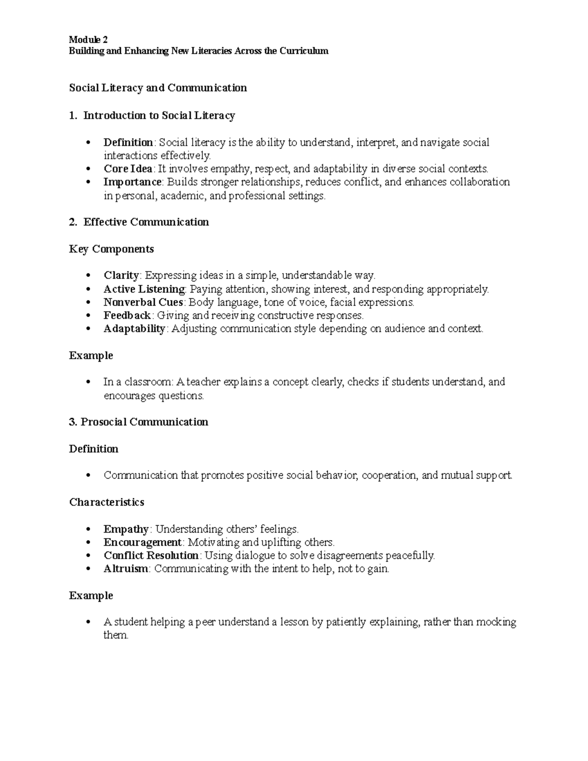 Module 2: Enhancing Social Literacy & Communication Skills - Studocu