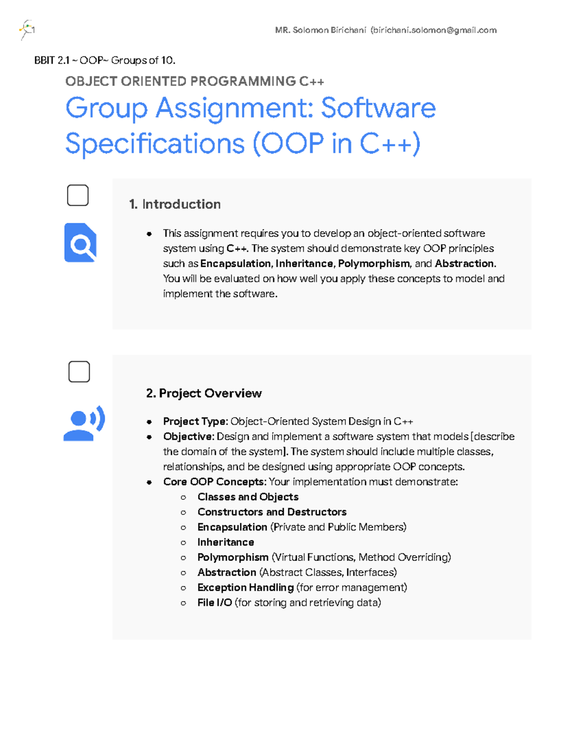 OOP Group Project C++ for BBIT 2.1 JKUAT 2024 - Assignment Guide - Studocu