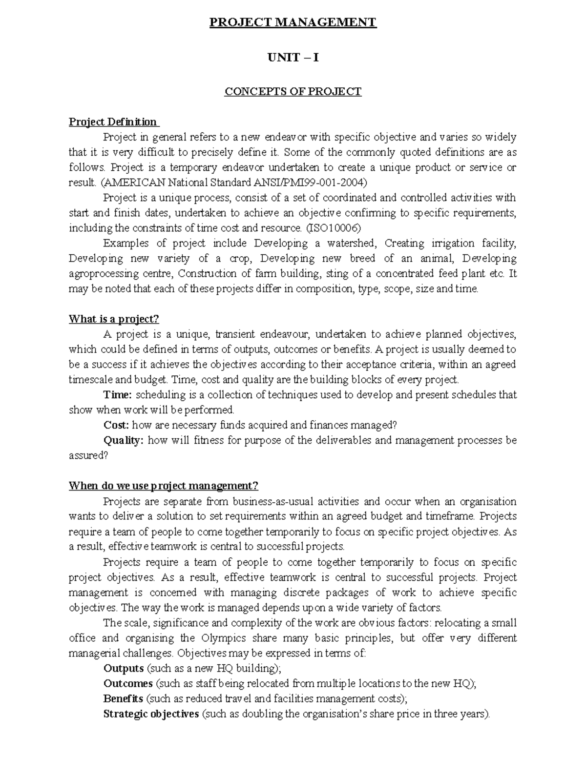 Project Management (PM101) - Comprehensive Study Notes and Concepts ...