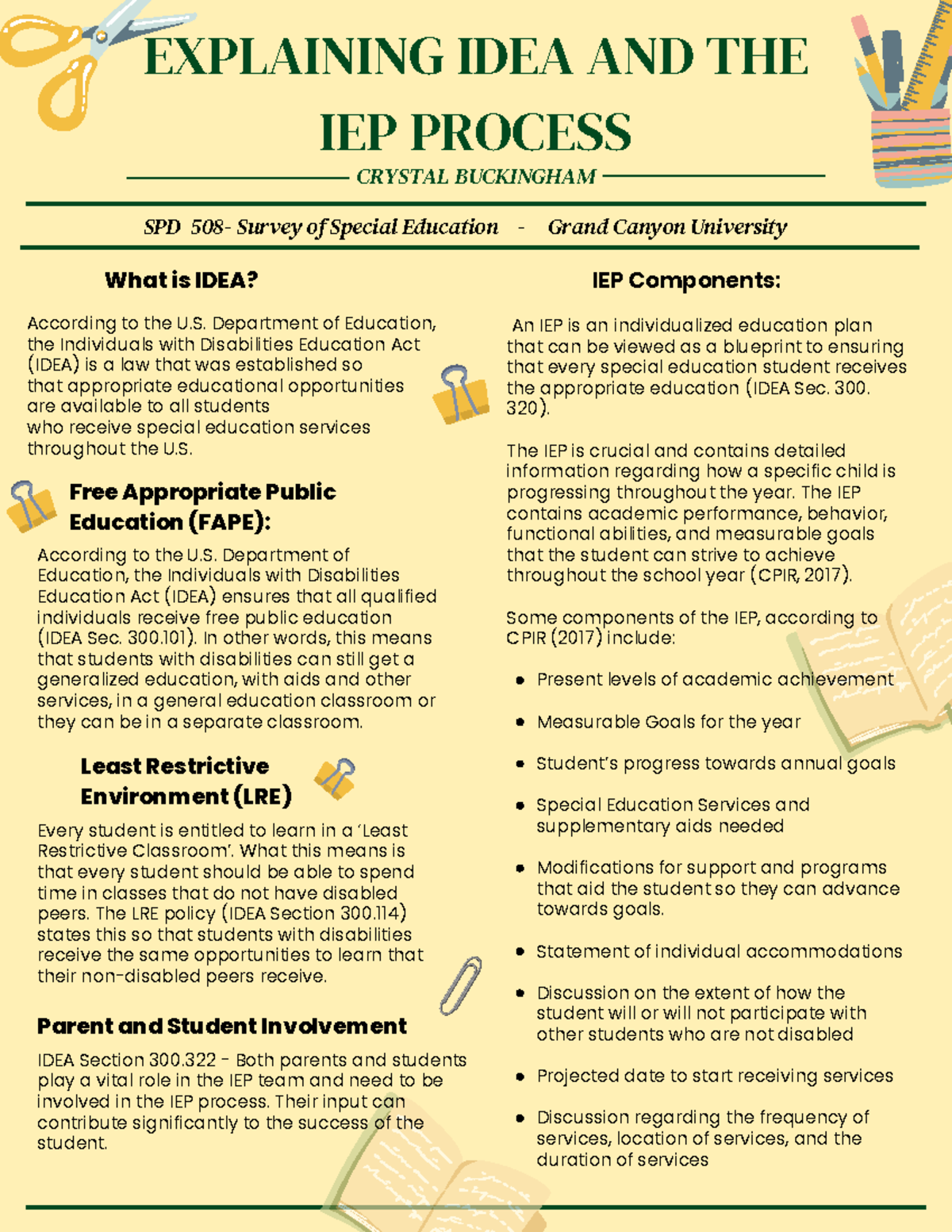 SPD 508 - Comprehensive Overview of IDEA and IEP Components - Studocu