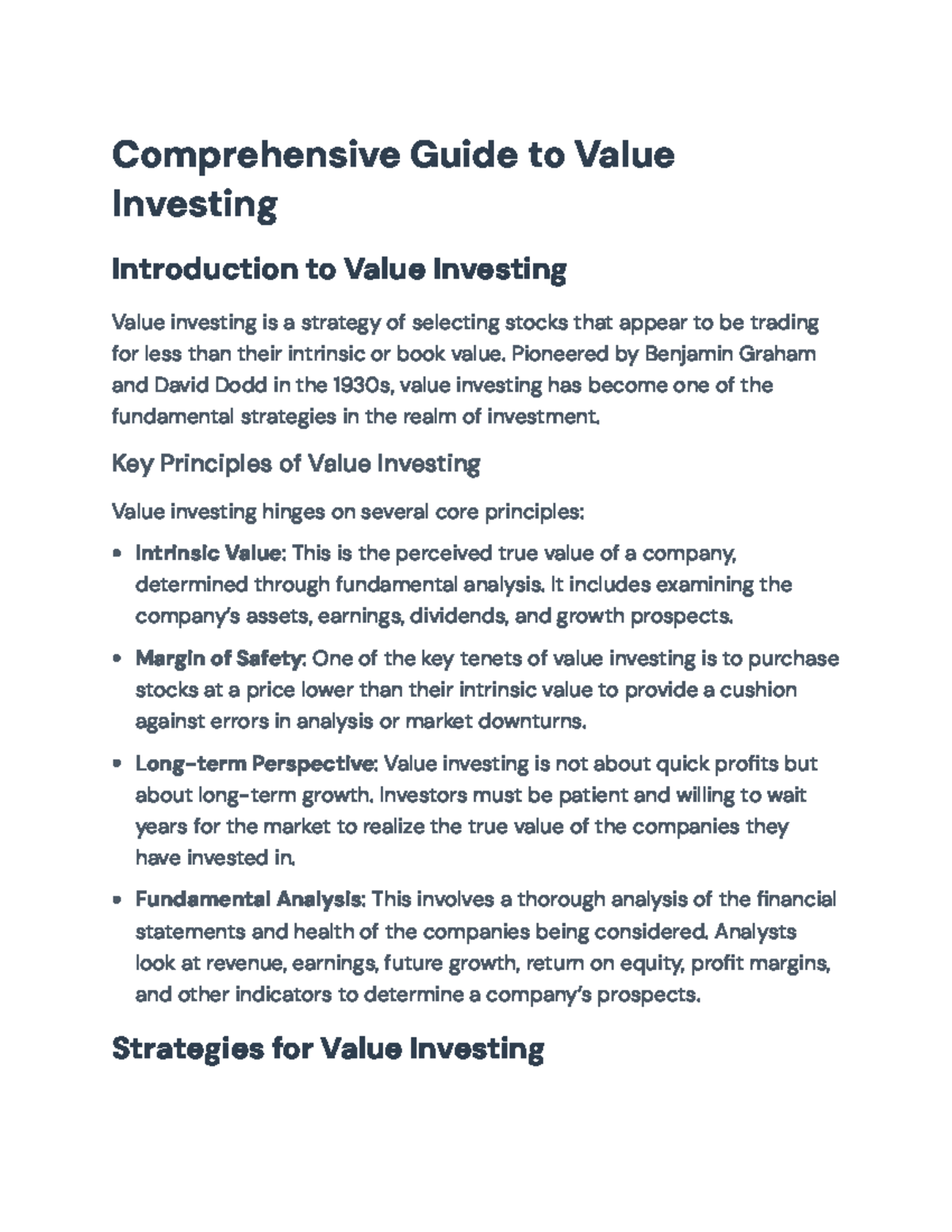 Comprehensive Guide to Value Investing Strategies and Principles ...