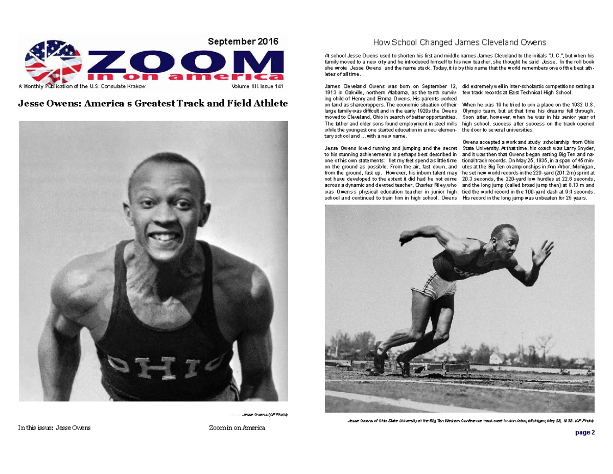 Jesse Owens: The Legacy of a Champion - Zoom in on America Sept 2016 ...