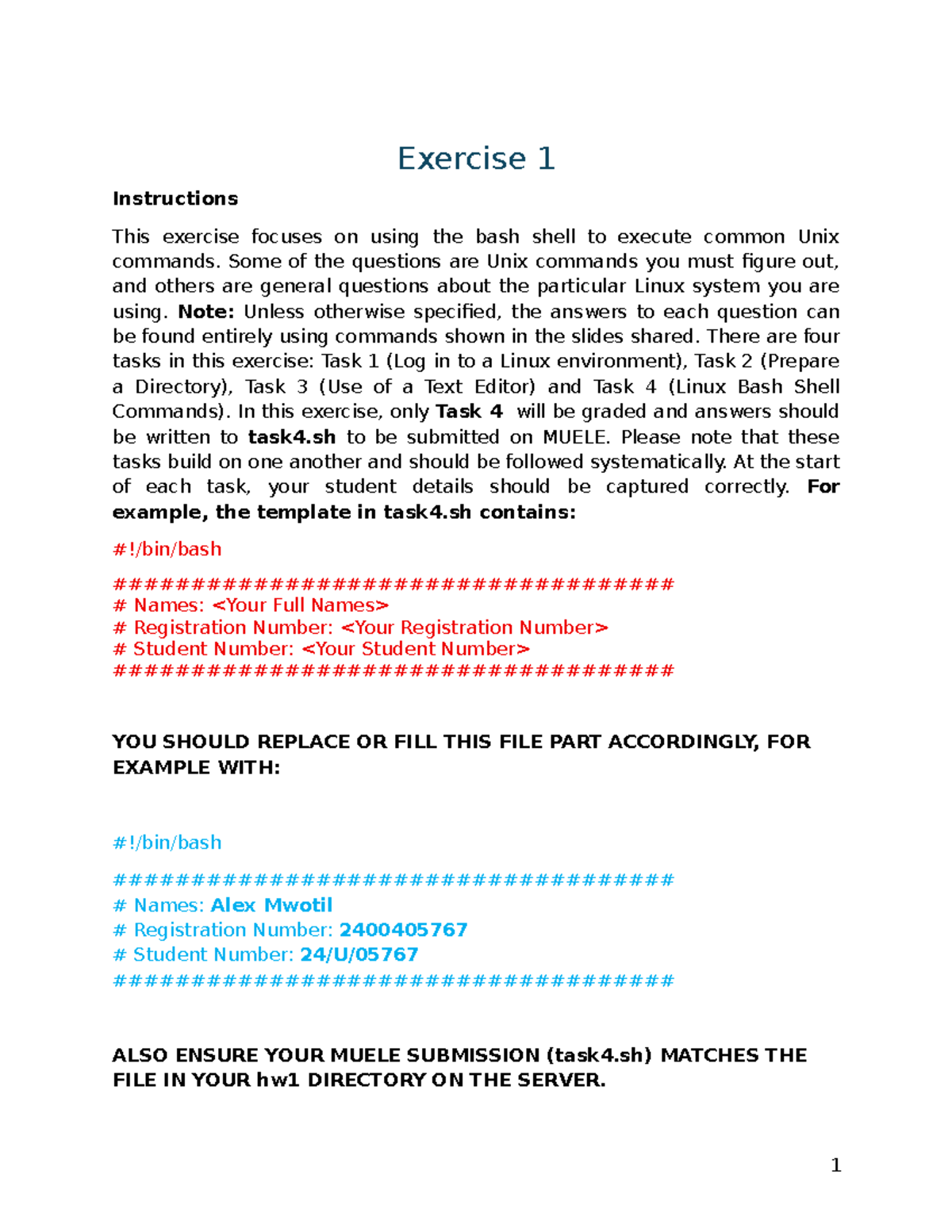 CSC2202 Exercise 1: Bash Shell Commands Instructions - Studocu