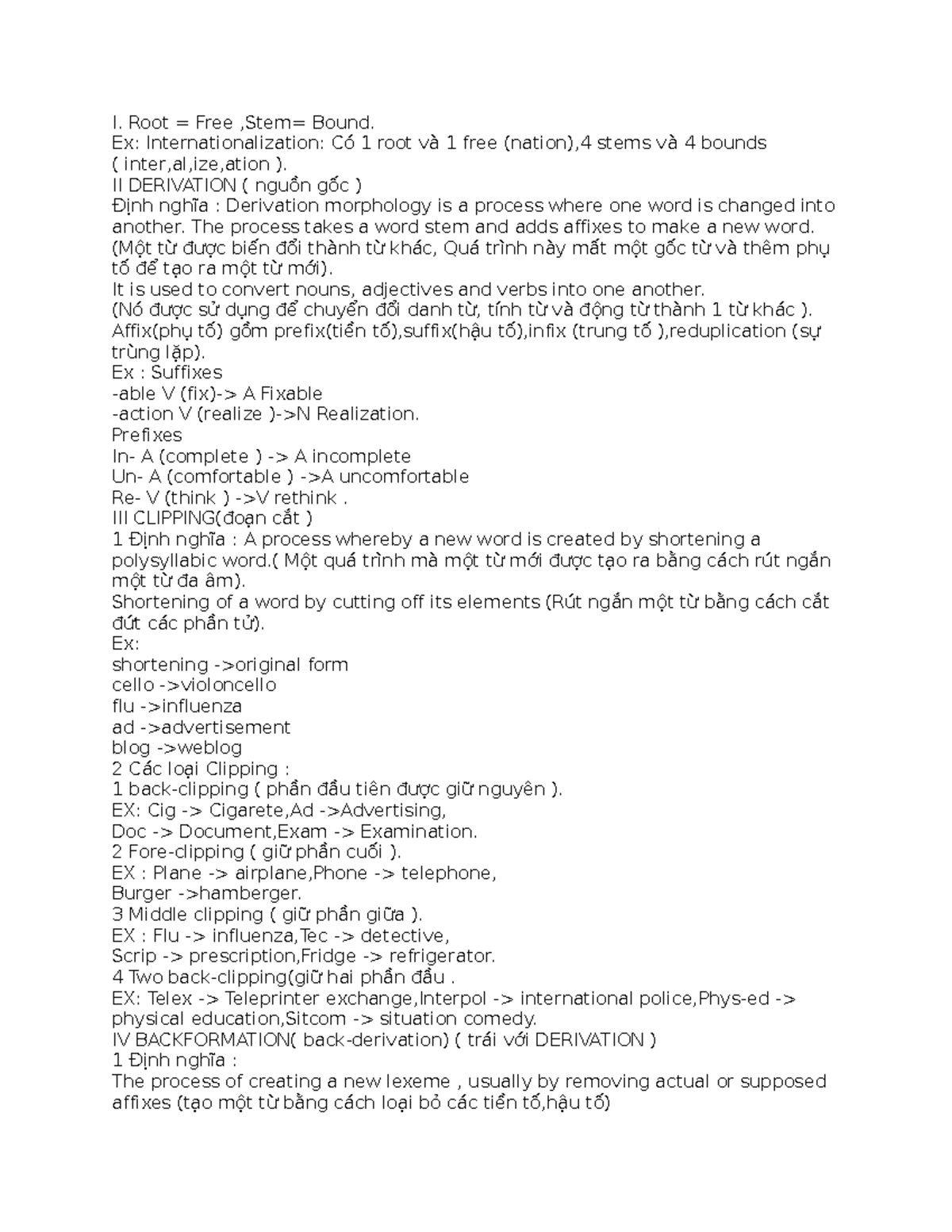 NPNC - prepare for final test - I. Root = Free ,Stem= Bound. Ex ...