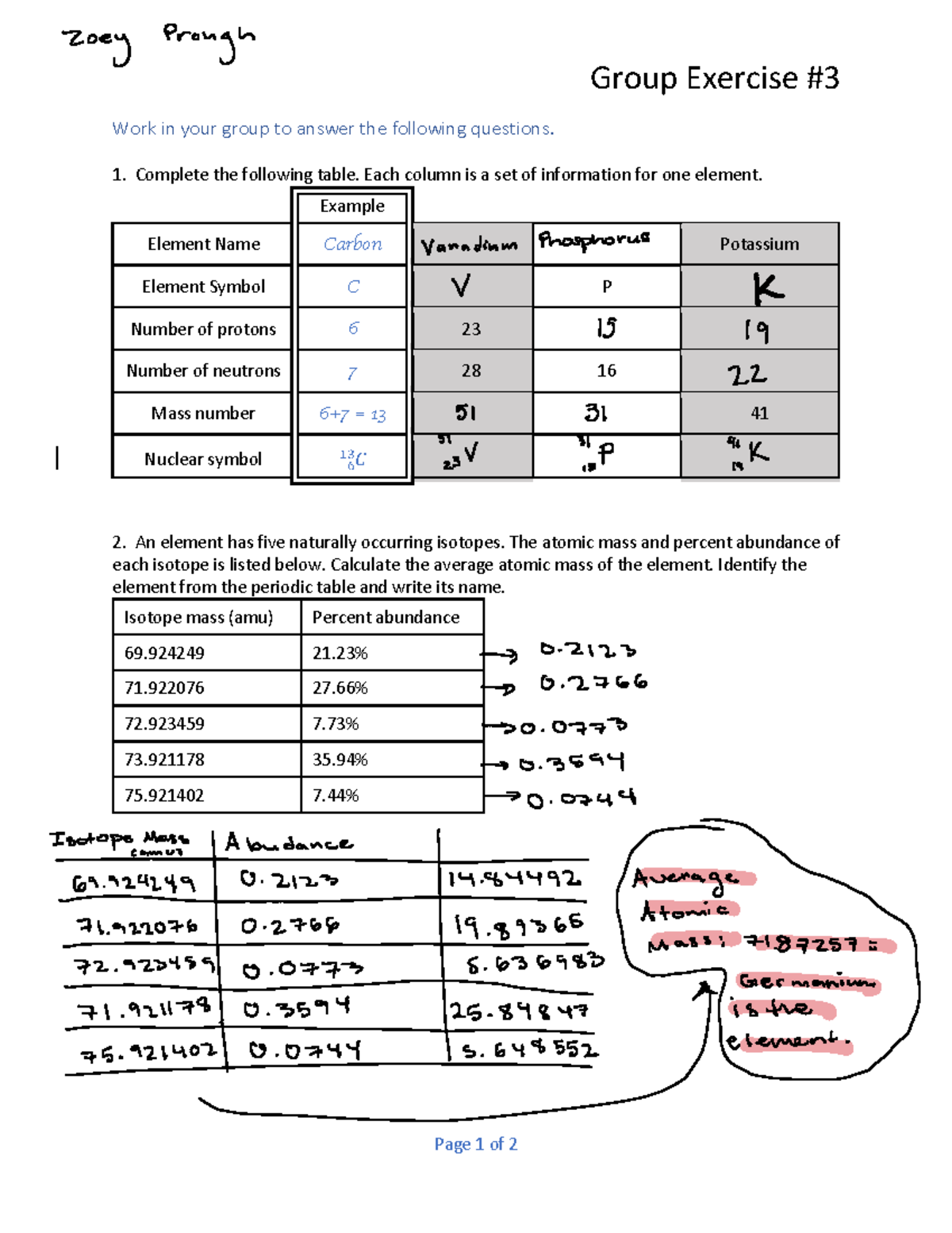 GE03 fa22 - GE 03 Chemistry work - Group Exercise # 3 Page 1 of 2 Work ...