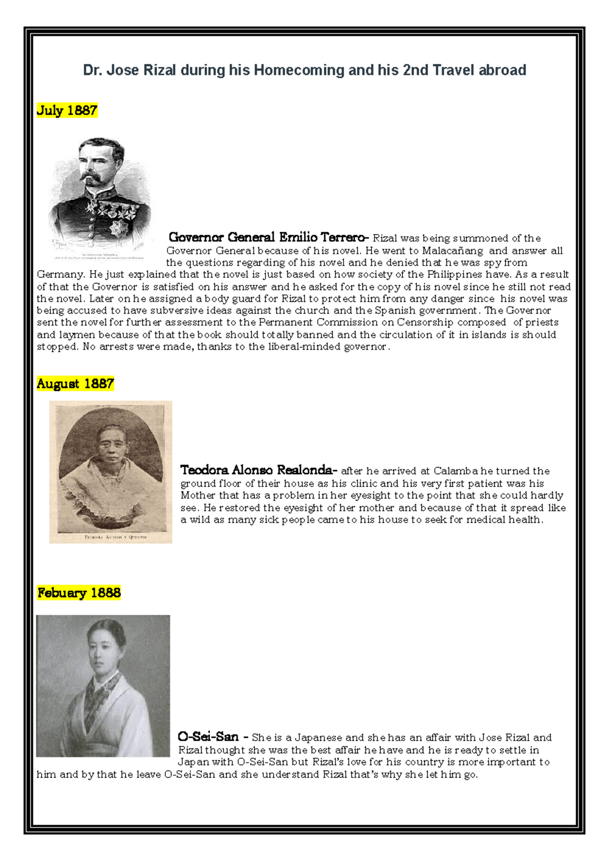 Jose Rizal's Key Encounters: Historical Timeline of 1887-1889 - Studocu
